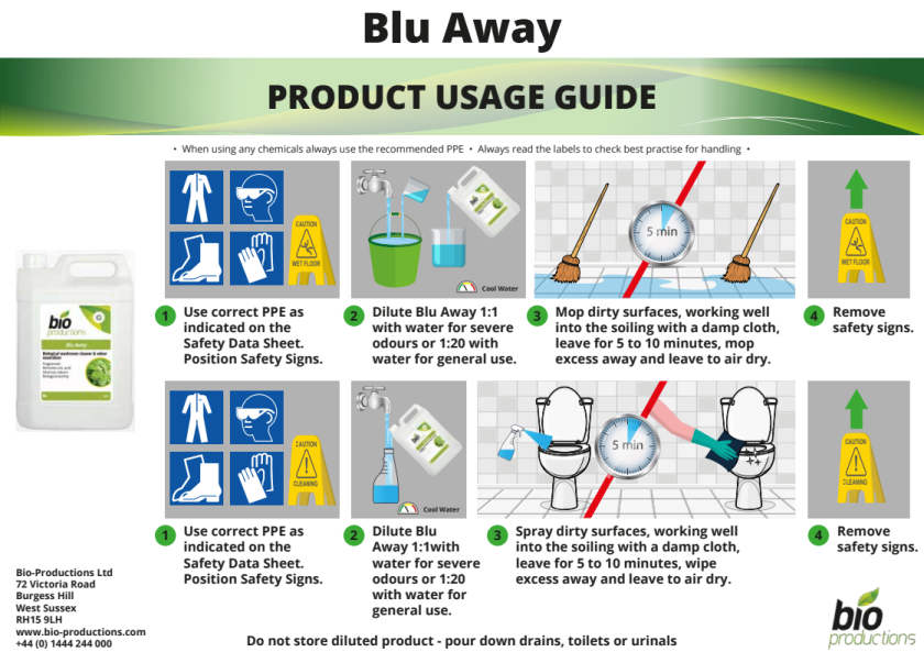 Blu Away Biological Washroom Cleaner & Odour Neutraliser 5 ltr